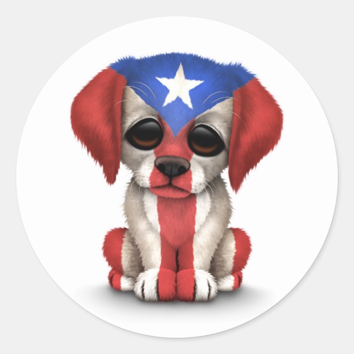 Cute Patriotic Puerto Rico Flag Puppy Dog, White Classic Round Sticker ...