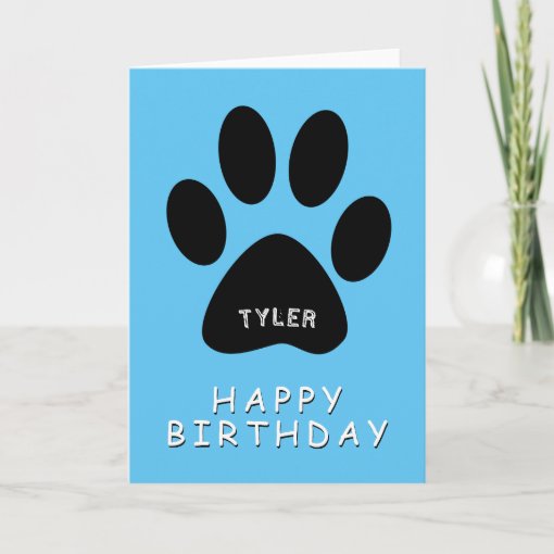 Cute Paw Print Blue Happy Birthday Card | Zazzle