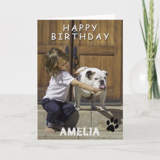 Cute Paw Print Happy Birthday Photo Card with Name | Zazzle