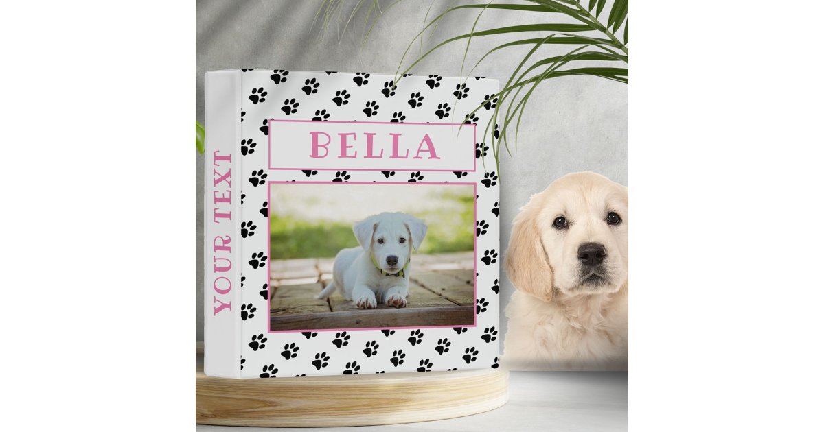 Cute Paw Prints Pink Keepsake Pet Dog Photo Album 3 Ring Binder | Zazzle