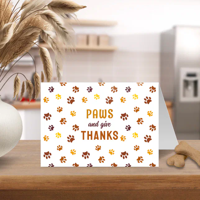 Cute Paws and Give Thanks Paw Prints Custom Thank You Card | Zazzle