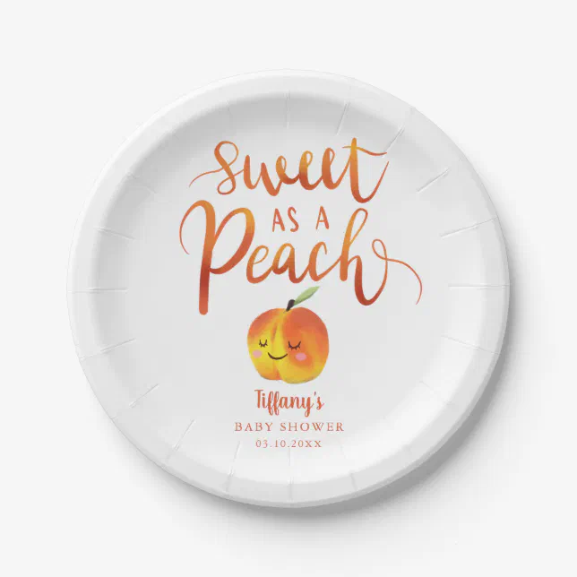 Cute Peach Girl Spring Baby Shower Paper Plates | Zazzle