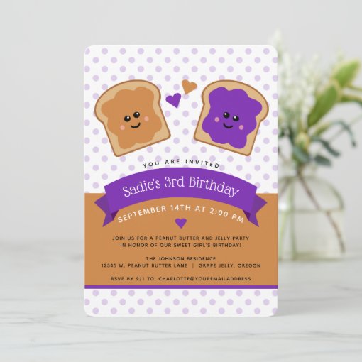 Cute Peanut Butter and Jelly Birthday Invitation | Zazzle