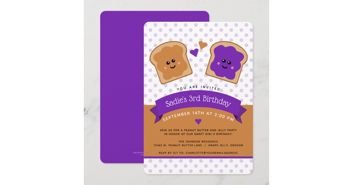 Cute Peanut Butter and Jelly Birthday Invitation | Zazzle