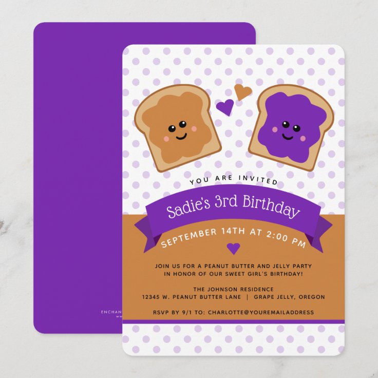 Cute Peanut Butter and Jelly Birthday Invitation | Zazzle