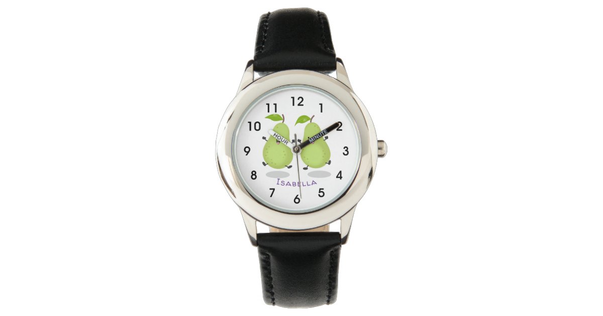 Cute pear pair cartoon illustration watch | Zazzle