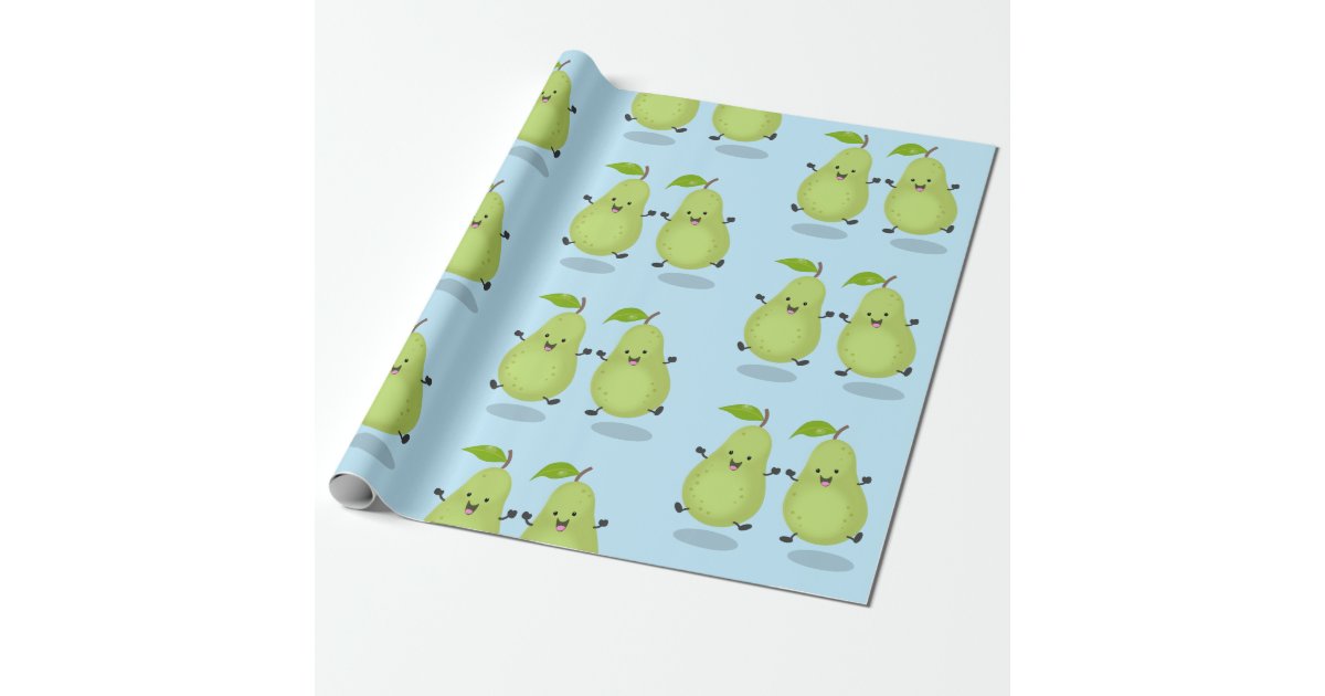 Cute pear pair cartoon illustration wrapping paper | Zazzle
