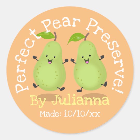 Cute pear preserve cartoon illustration label | Zazzle.com