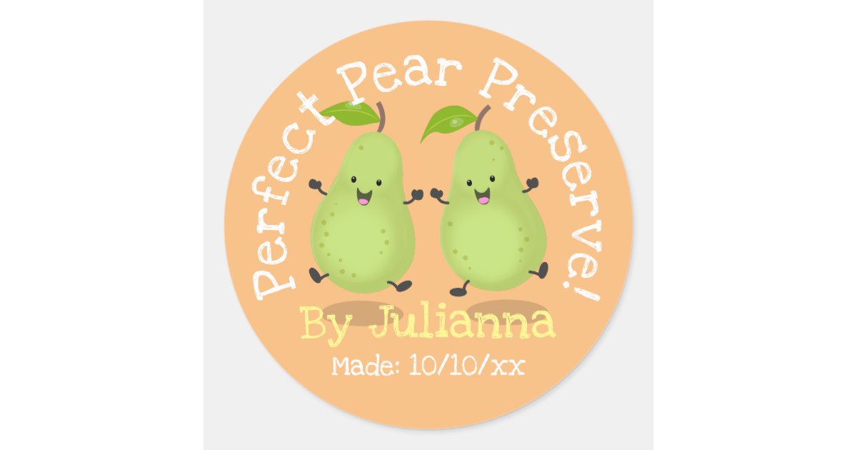 Cute pear preserve cartoon illustration label | Zazzle
