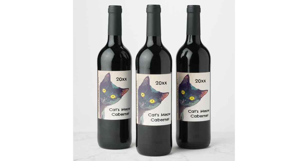 Cute Peeking Cat Wine Label | Zazzle