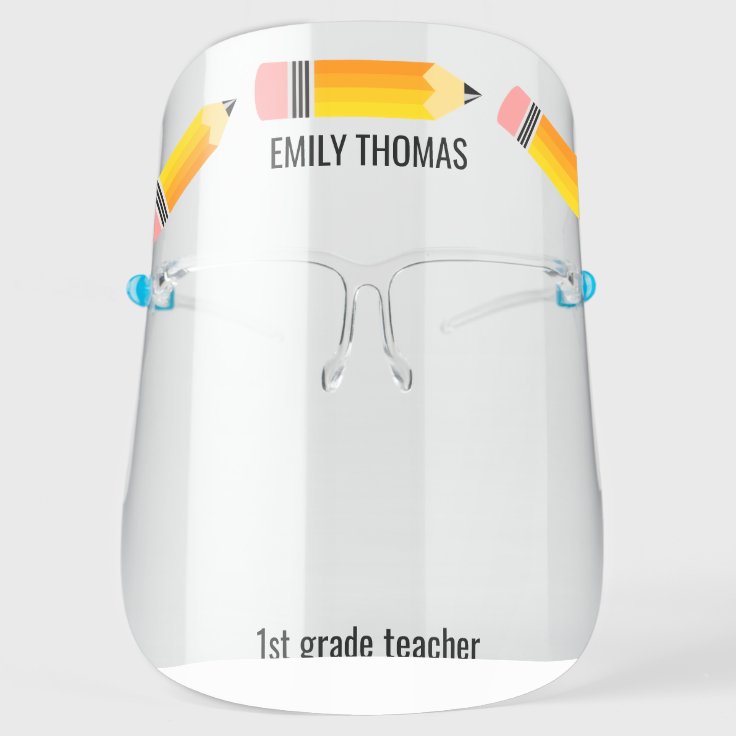 Cute Pencil School Teacher Name Personalized Face Shield | Zazzle