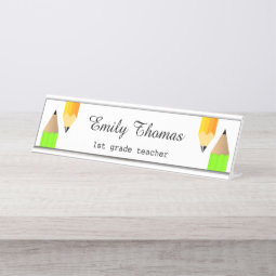 Cute Pencils School Teacher Classroom Desk Name Plate | Zazzle
