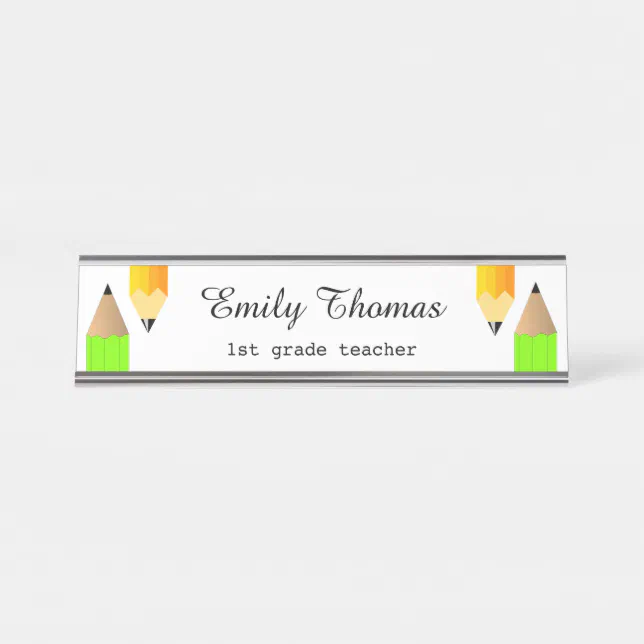 Cute Pencils School Teacher Classroom Desk Name Plate | Zazzle