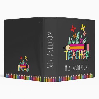 Cute Pencils Teacher Name Classroom Binder | Zazzle