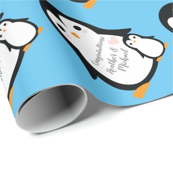Cute Penguin Baby Shower Blue Boy Wrapping Paper | Zazzle