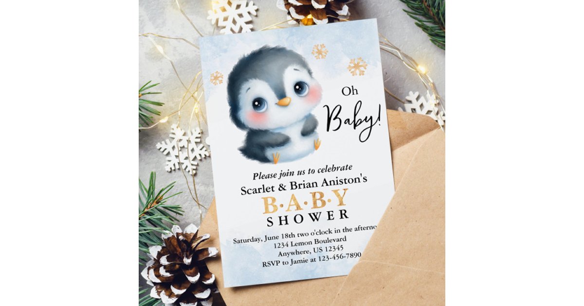 Cute Penguin Baby Shower Invitation | Zazzle
