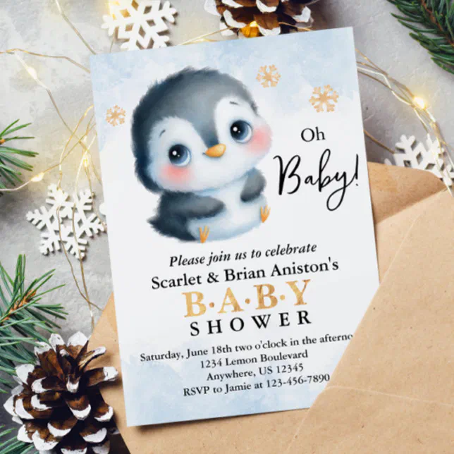 Cute Penguin Baby Shower Invitation | Zazzle