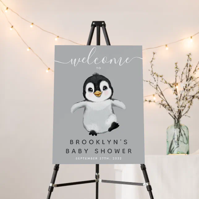 Cute Penguin Baby Shower Welcome Sign | Zazzle
