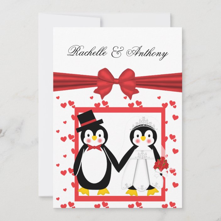 Cute Penguin Bride & Groom Wedding Invitations | Zazzle.com