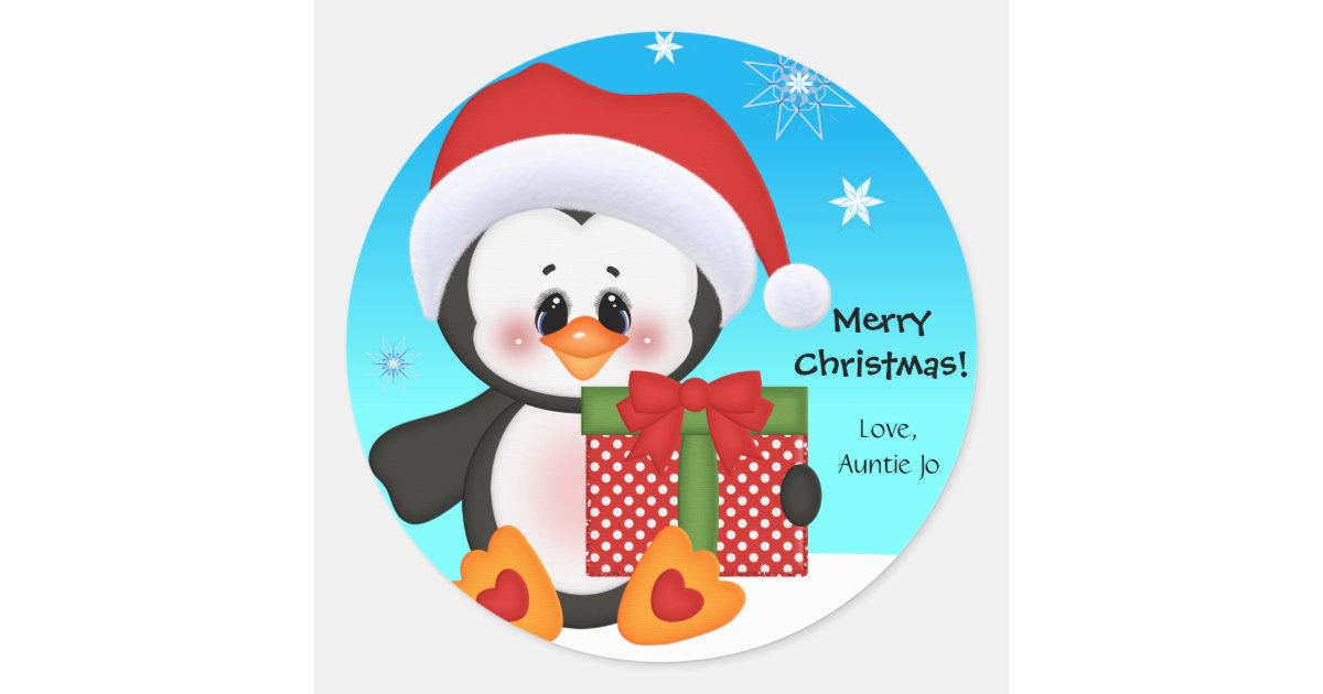 Cute Penguin Christmas Gift Sticker | Zazzle
