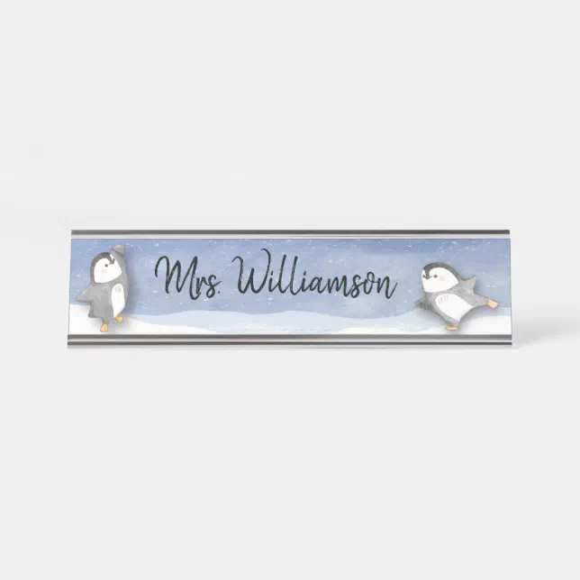 Cute Penguin Classroom Educator Teacher Monogram Desk Name Plate | Zazzle