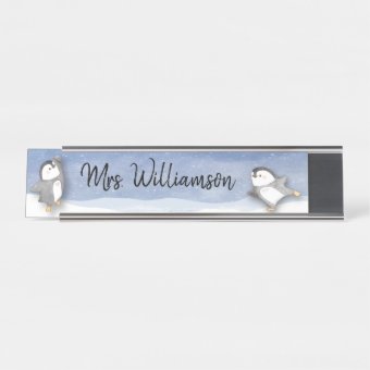 Cute Penguin Classroom Educator Teacher Monogram Desk Name Plate | Zazzle