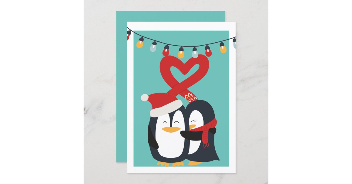 Cute Penguin Couple Personalized Christmas Holiday Card | Zazzle
