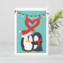 Cute Penguin Couple Personalized Christmas Holiday Card | Zazzle
