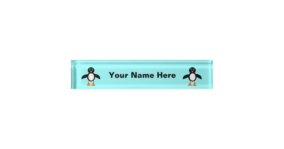 Cute Penguin Custom Desk Nameplate | Zazzle
