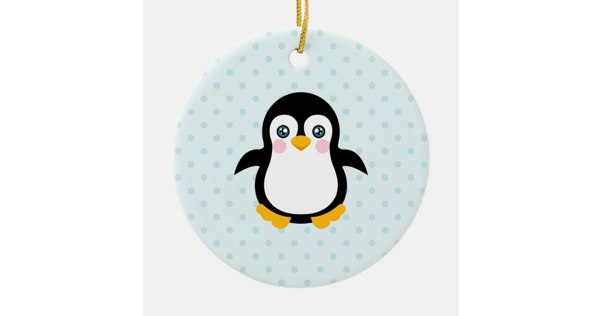 Cute Penguin Design Blue Polka Dot Background Ceramic Ornament | Zazzle