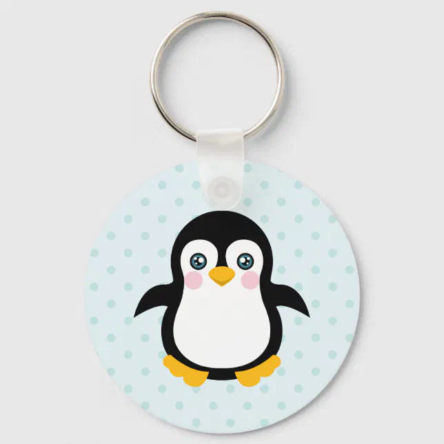 Cute Penguin Design Blue Polka Dot Background Keychain | Zazzle