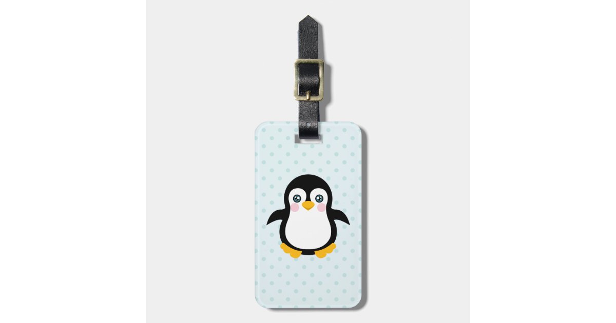 Cute Penguin Design Blue Polka Dot Background Luggage Tag | Zazzle