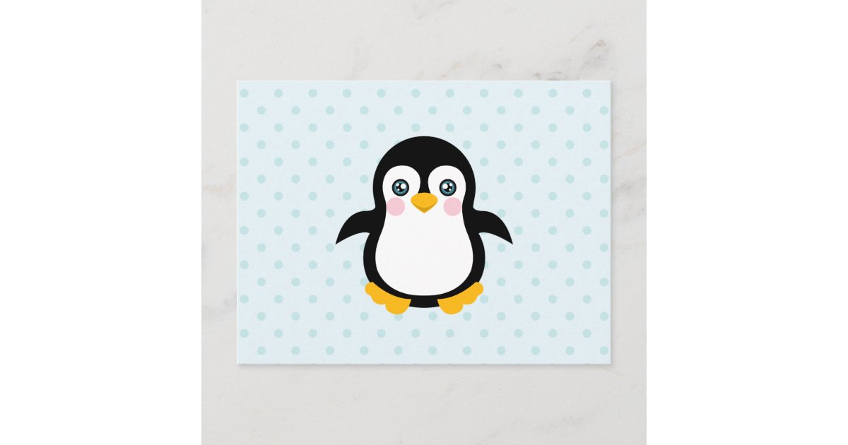 Cute Penguin Design Blue Polka Dot Background Postcard | Zazzle