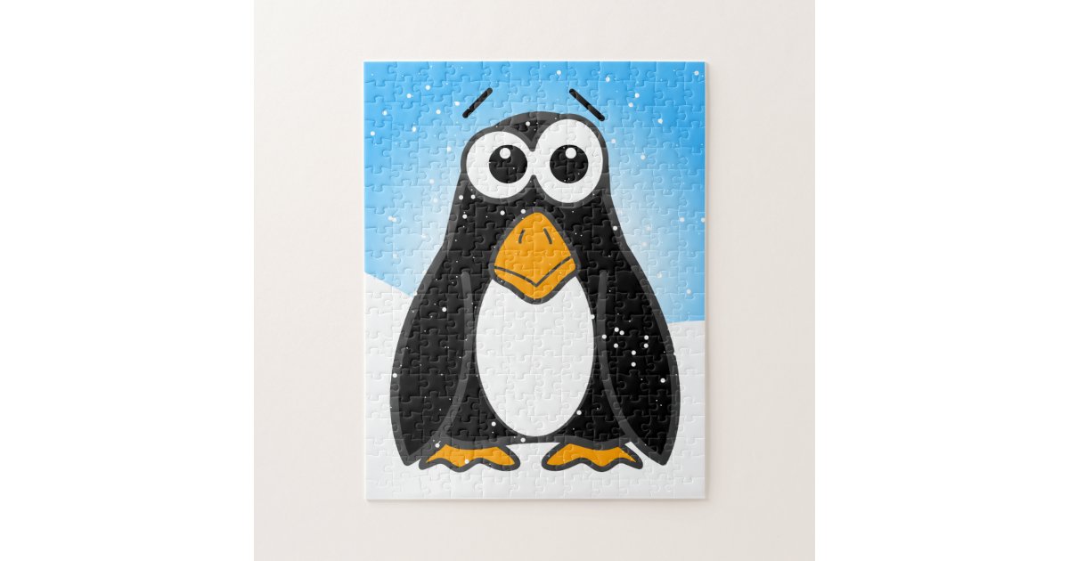 Cute Penguin in the Snow with Blue Sky Jigsaw Puzzle | Zazzle