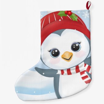 Cute Penguin Large Christmas Stocking | Zazzle