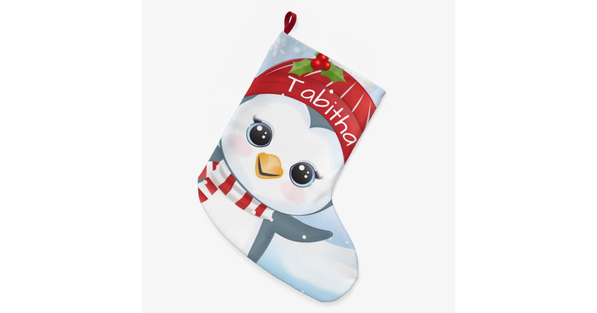 Cute Penguin Large Christmas Stocking | Zazzle