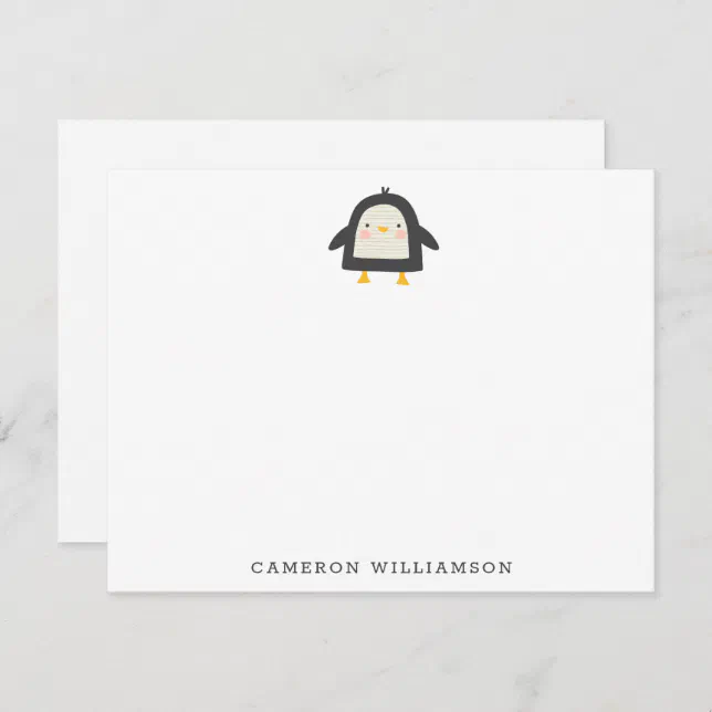 Cute Penguin Minimalist Personalized Stationery Note Card | Zazzle