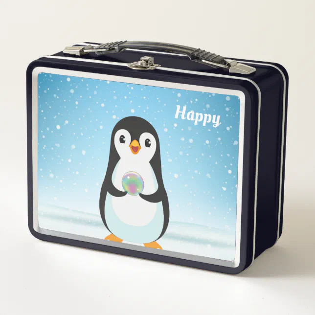 Cute Penguin on Light Blue Metal Lunch Box | Zazzle