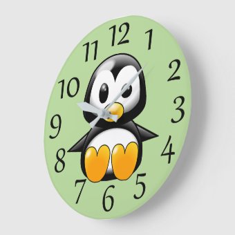 Cute Penguin on Soft Green Wall Clock | Zazzle