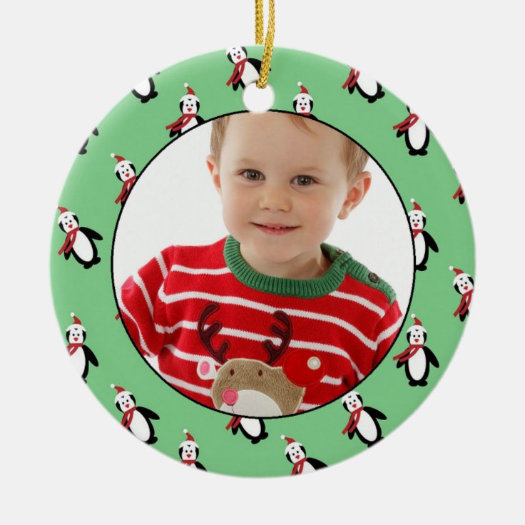 Cute Penguin Pattern Photo Frame Ceramic Ornament | Zazzle