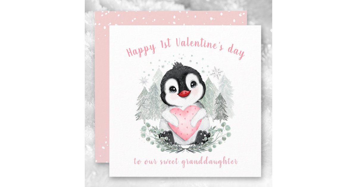 Cute Penguin pink Valentine's day Card | Zazzle
