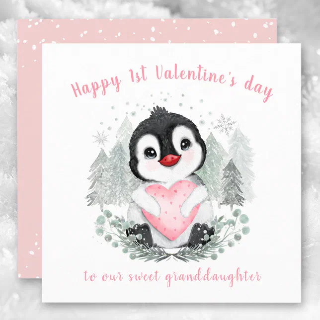 Cute Penguin pink Valentine's day Card | Zazzle