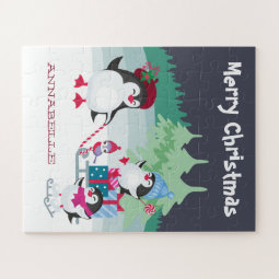 Cute Penguin Snow Scene - Merry Christmas Kids Jigsaw Puzzle | Zazzle