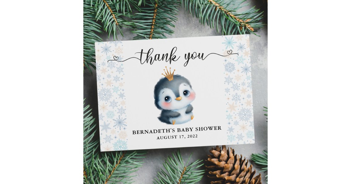 Cute Penguin Winter Baby Shower Thank You Card | Zazzle