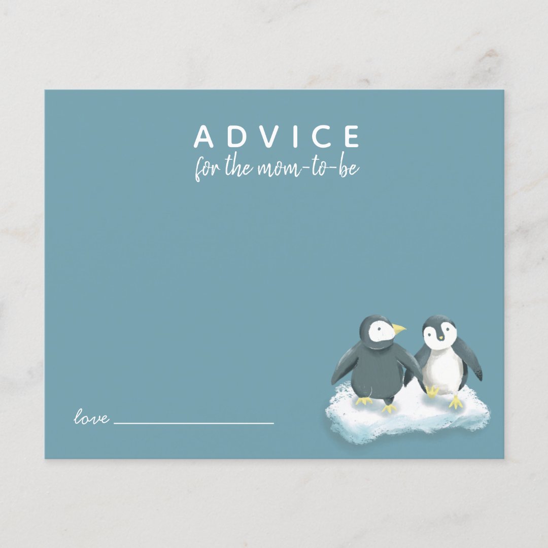 Cute Penguins Blue Advice for Mommy Card | Zazzle