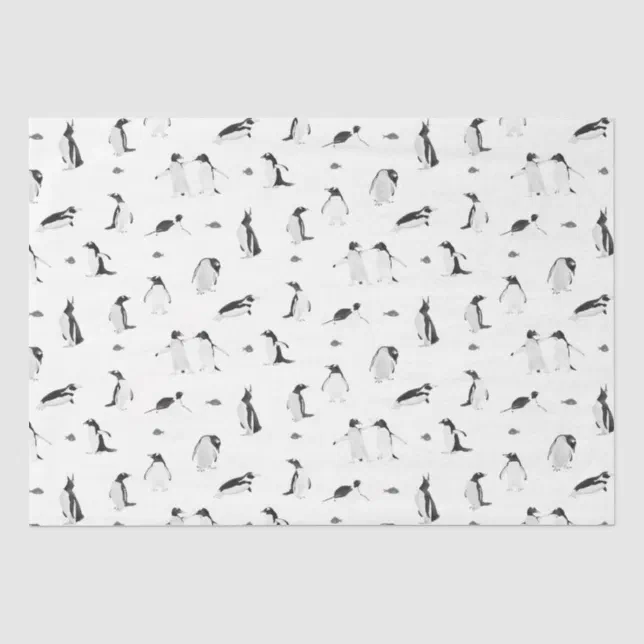 Cute Penguins Monochrome Pattern Tissue Paper | Zazzle