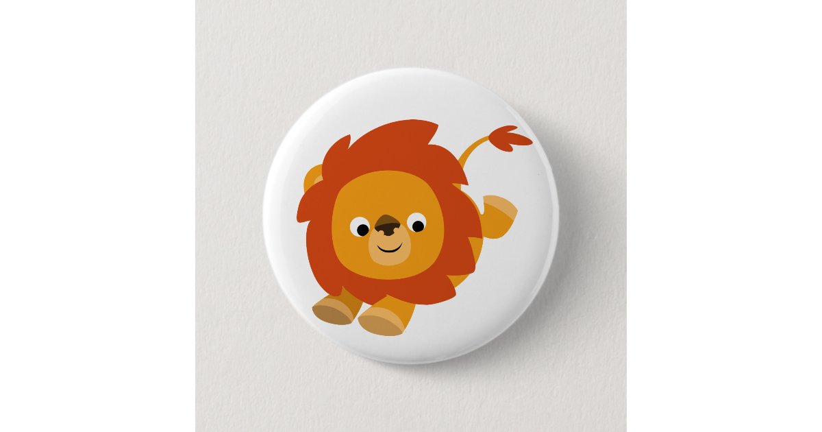 Cute Perky Cartoon Lion Button Badge | Zazzle