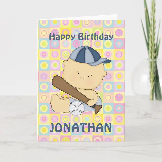 Cute personalised baseball kid birthday cards | Zazzle