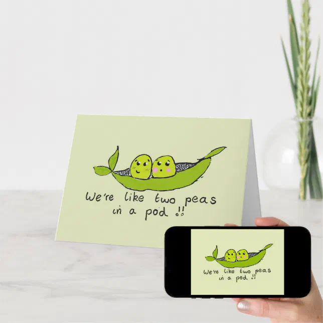Cute personalised two peas in a pod greeting card | Zazzle