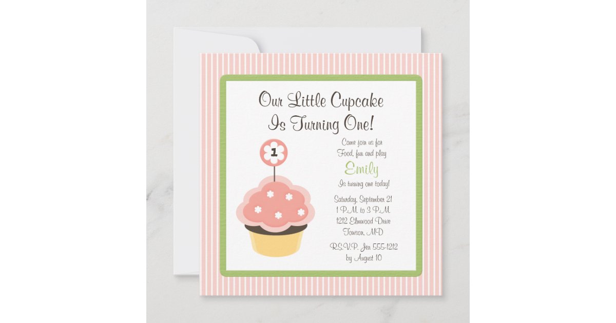 Cute Personalize Pink Cupcake Birthday Invitations | Zazzle